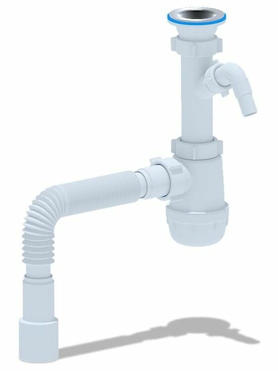 Сифон АНИпласт A1015 АНИ Грот 1 1/2" х 40 с отводом для стиральной машины, с гибкой трубой 40 х 40/50