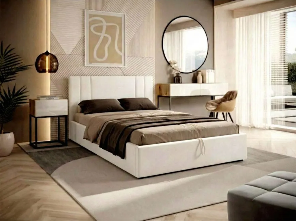 Кровать двуспальная 200х200, с подъемный механизмом и ящиками для белья, Аниса, Слоновая кость