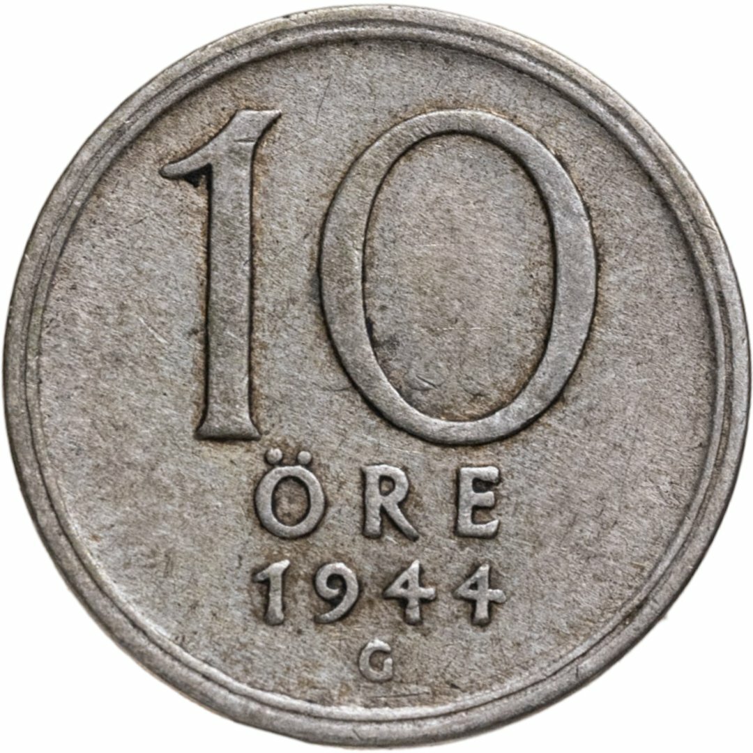 Швеция 10 эре ore 1944, Серебро 400, в сохранности VF