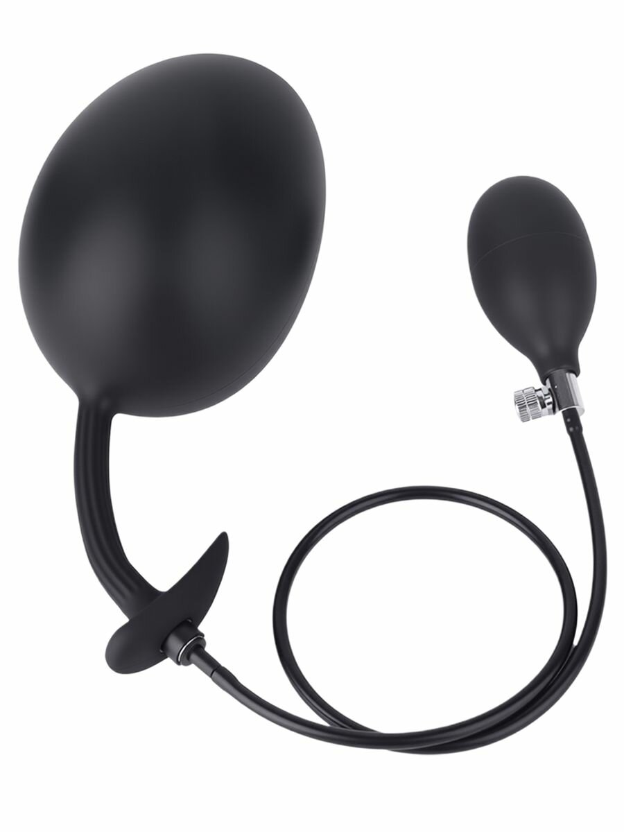 Надувная анальная пробка-расширитель с грушей и со смещенным центром тяжести, для ношения, 15см