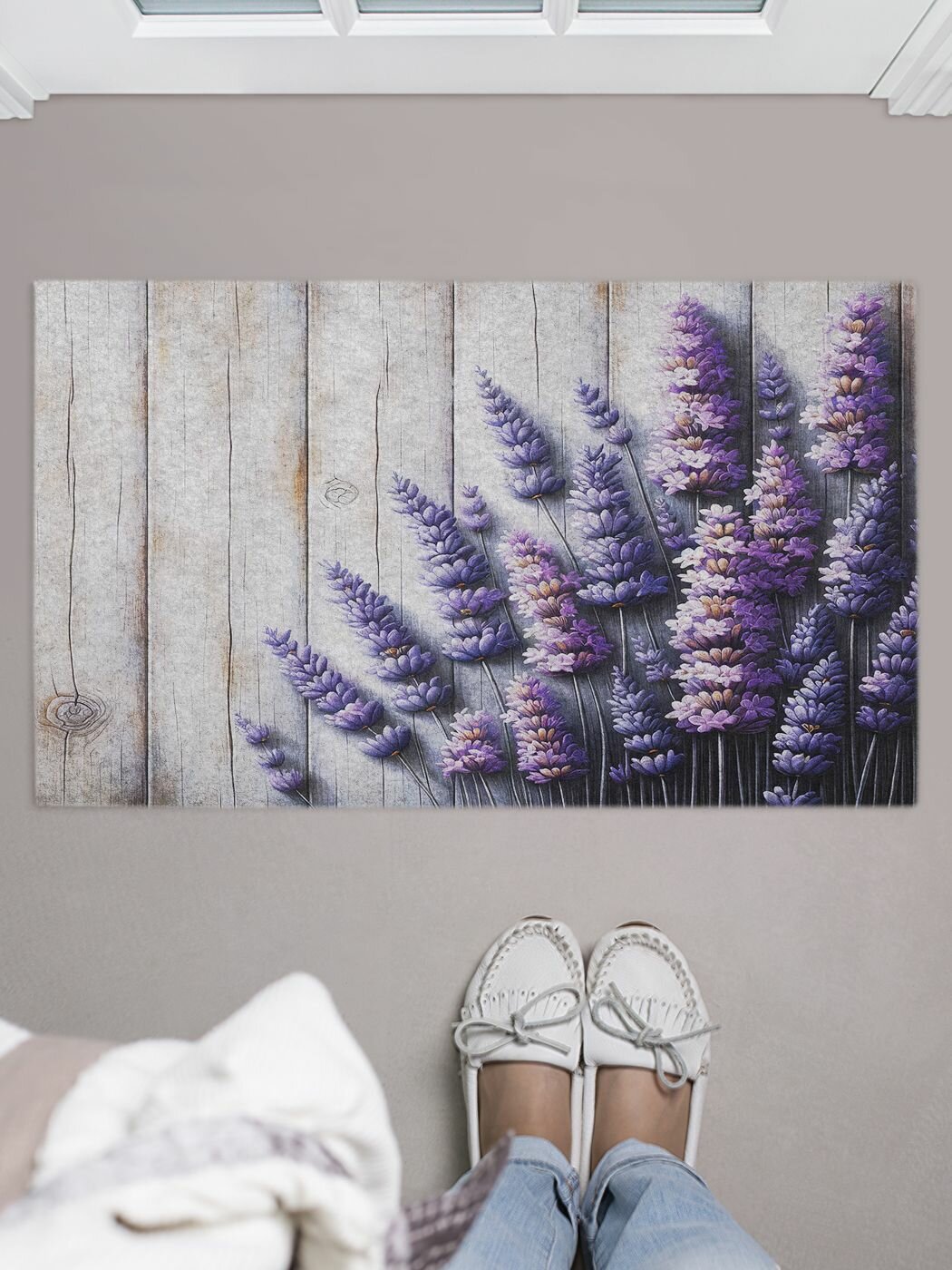 Коврик придверный в прихожую с принтом "Цветы лаванды" 45 на 75 см , JoyArty