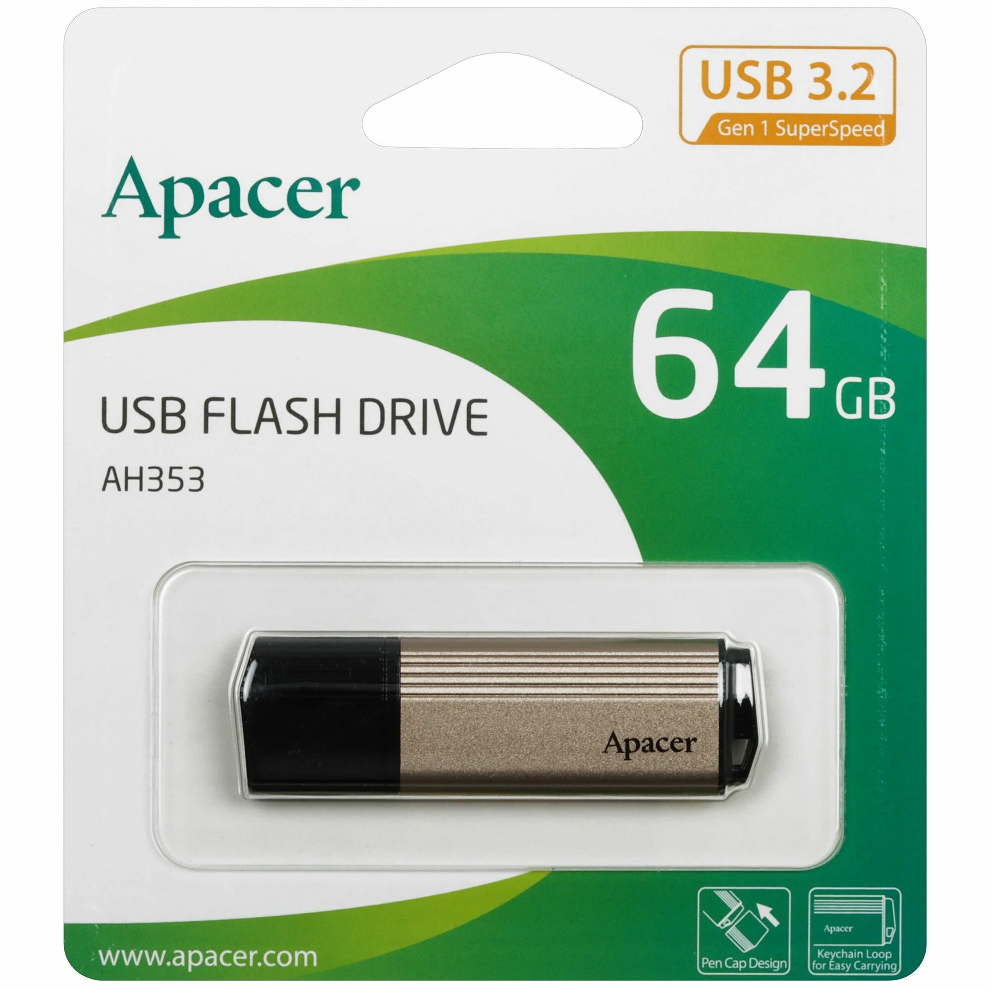 Память USB Flash 64 ГБ APACER AH353 (AP64GAH353C-1) - USB3.2, USB Type-A