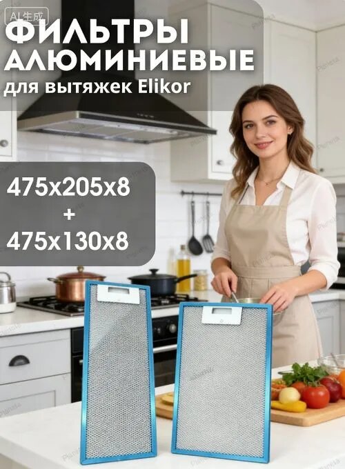 2шт Фильтры алюминиевые Интегра 60 для вытяжек Elikor 475х205х8 и 475х130х8 (-033)