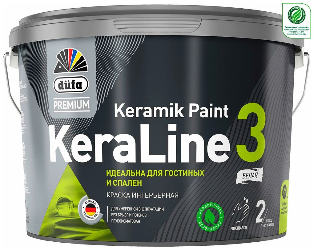 Dufa Premium KeraLine Keramik Paint 3 краска для стен и потолков (база 1, глубокоматовая, белая, 9л)