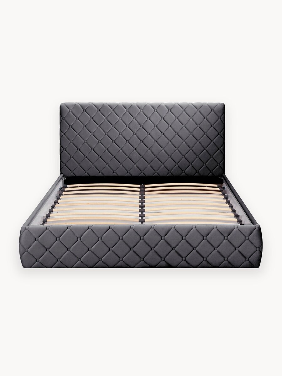 Двуспальная кровать 160х200 с подъемным механизмом Валенсия с ящиками и мягким изголовьем вельвет темно-серый Ами Мебель