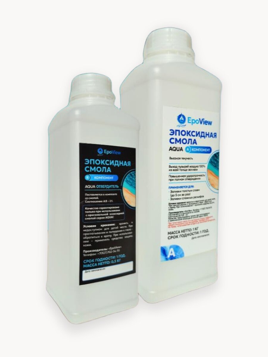 Эпоксидная смола 1,5кг EpoView AQUA толстослойная до 5см для творчества, заливки столешниц, рек, слэбов