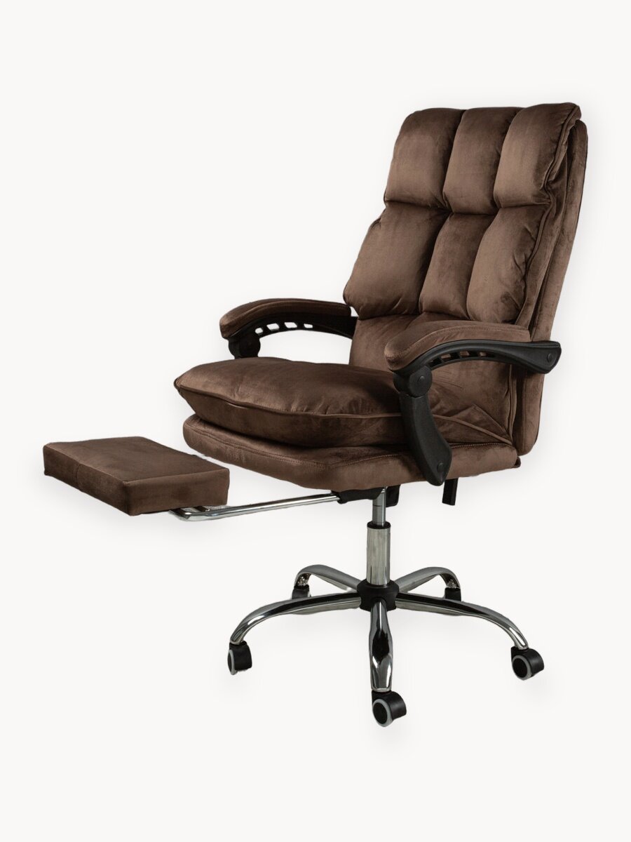 Мягкое компьютерное кресло для дома и офиса, с подставкой для ног, из велюра, цвет коричневый