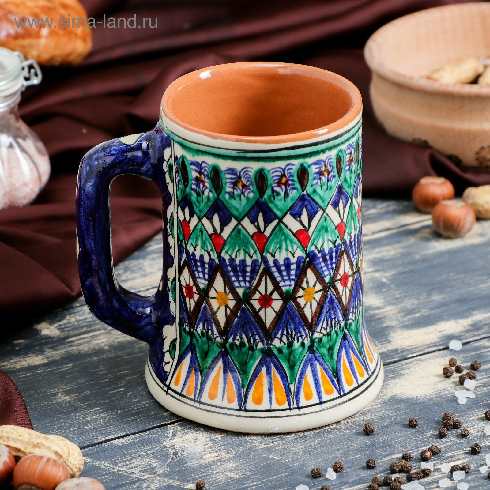 Кружка Риштанская Керамика «Узор», 500 мл, синяя