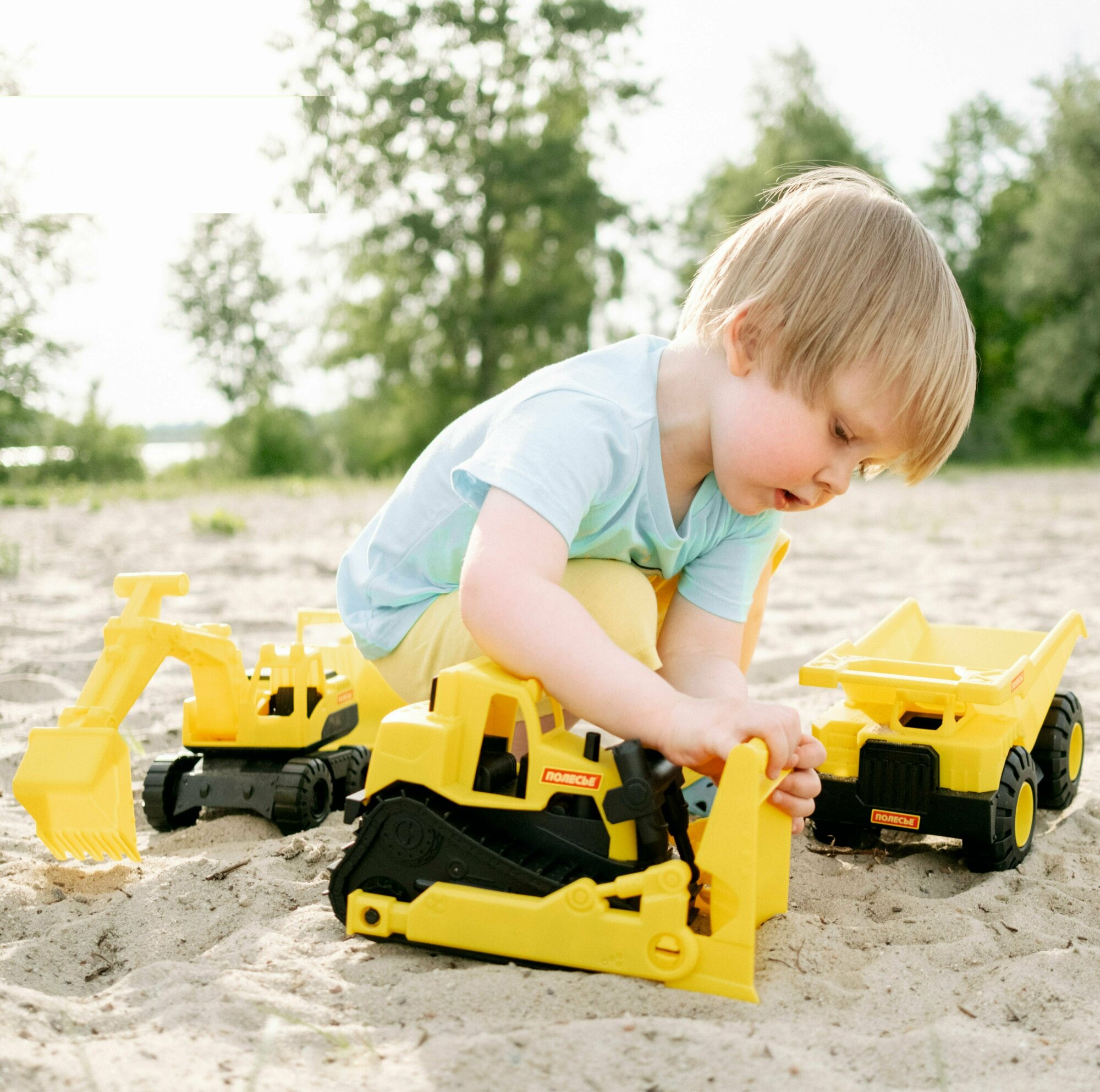 Набор 3-х видов техники 25 см для песочницы - бульдозер, колесный экскаватор, самосвал карьерный / строительный транспорт Полесье