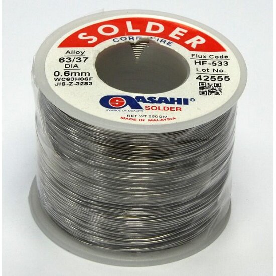 Припой с флюсом Asahi Припой WC63H06F, 0.6мм 0.25кг Sn63/Pb37 (HF533 флюс RMA)