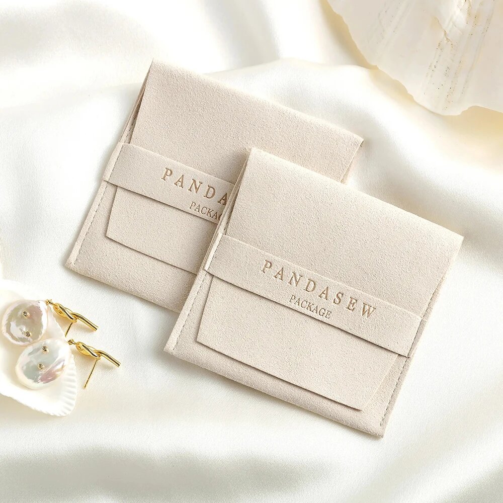 Ювелирные пакеты из микрофибры 100 шт. beige with logo, 100pcs 8x8cm