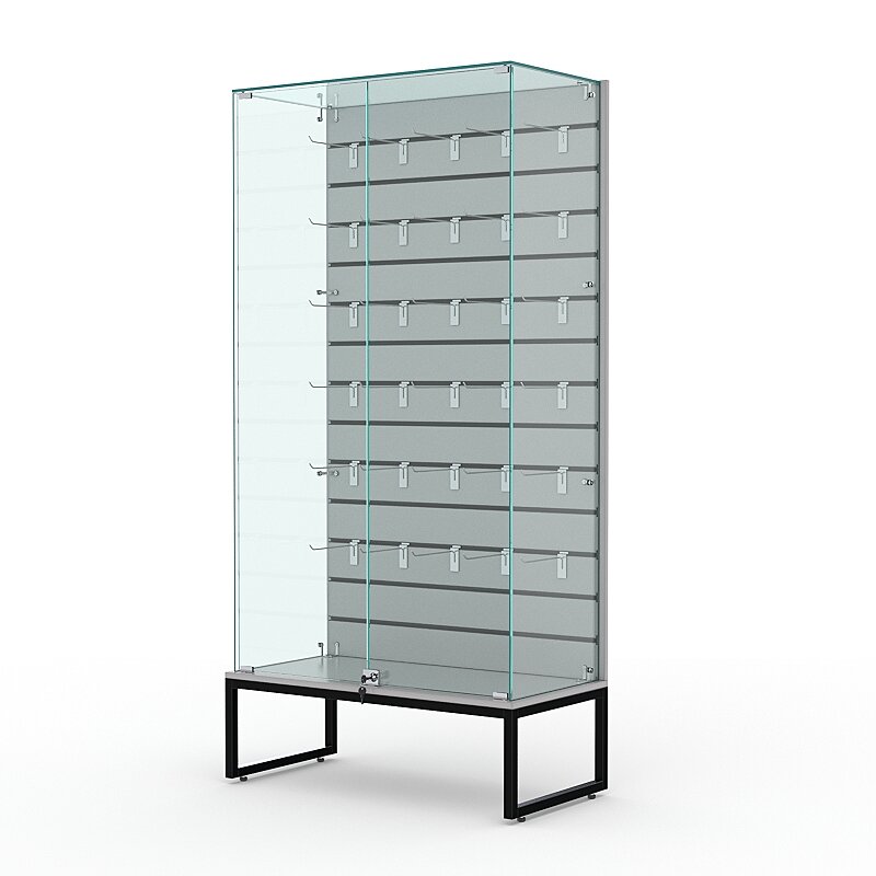 Витрина стеклянная "лофт стиль подиум" №9-ЭП (с дверками, задняя стенка - экономпанель), Серый
