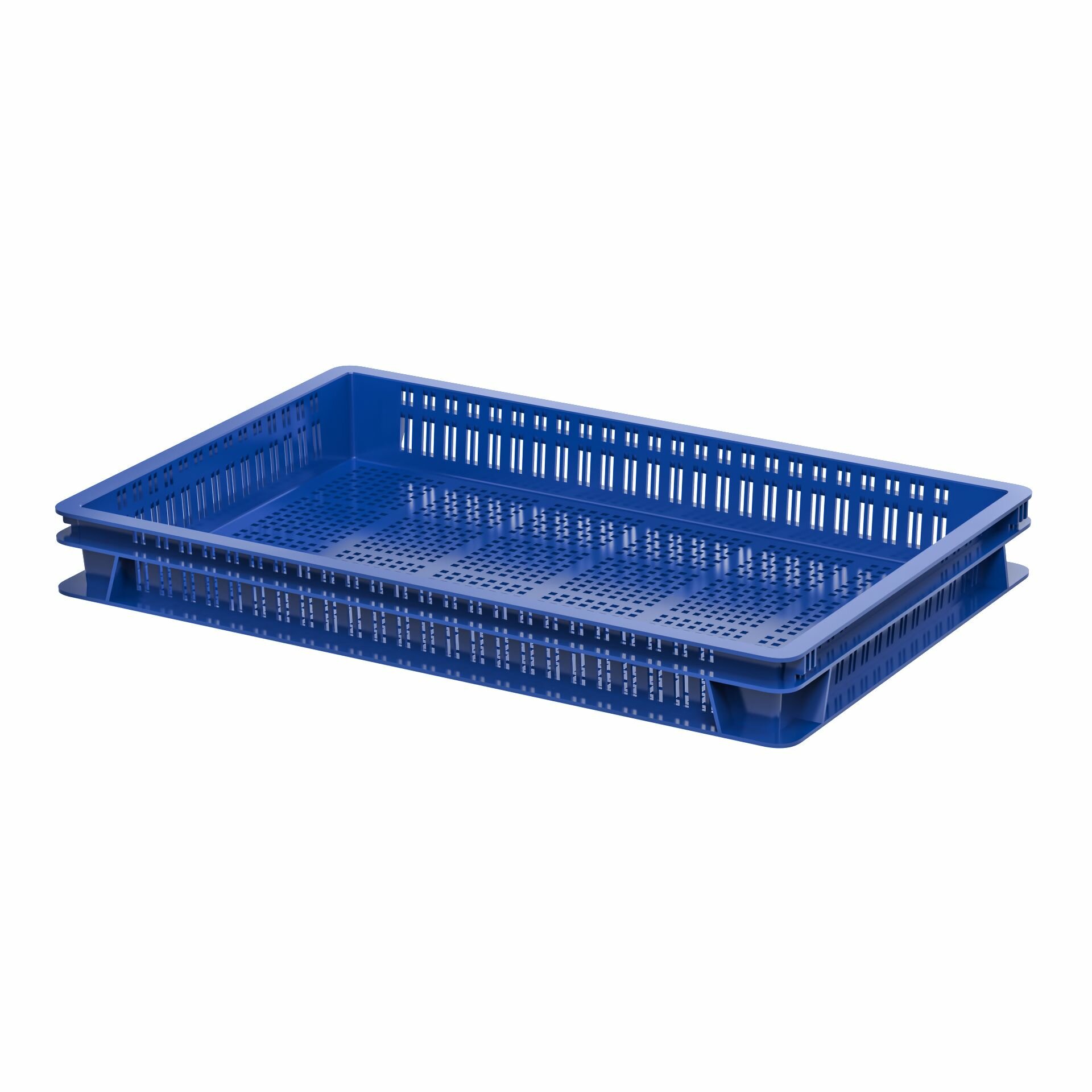 Ящик для полуфабрикатов, ягод, овощей и фруктов перфорированный, синий, 600х400х75 мм