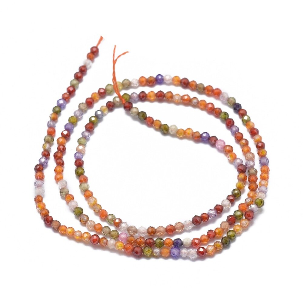 Бусины каменные, фианит, микс цветов, 2-2.5мм, граненый, 165-210 шт, низка