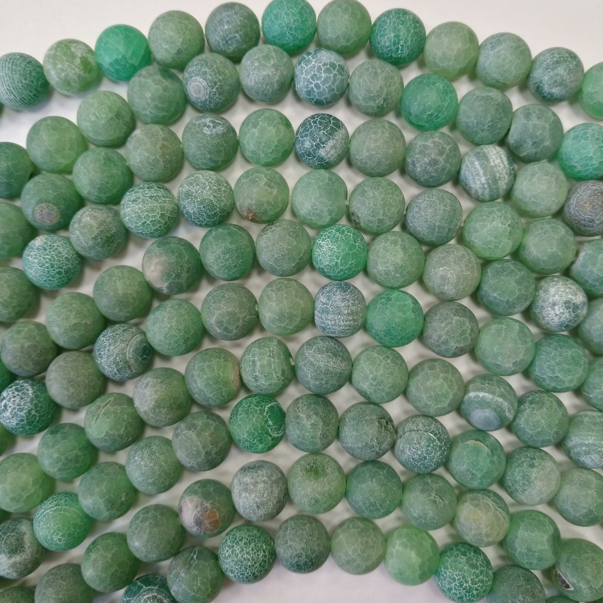 Бусины каменные, агат вены дракона, матовые зеленые, 10мм, 37 шт, низка