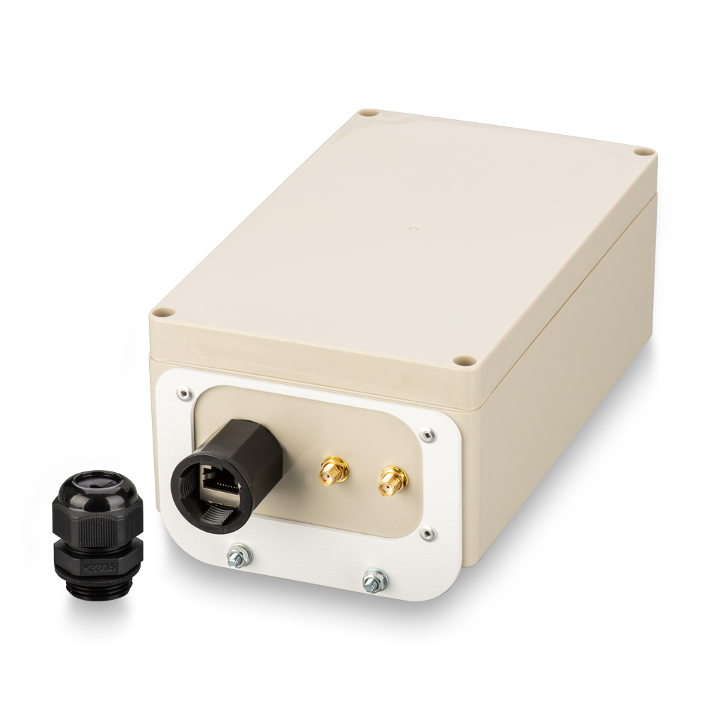 Гермобокс KG-SMAx2 для сетчатой параболической антенны ( с гермовводом RJ45), с 2-мя пигтейлами SMA(male)