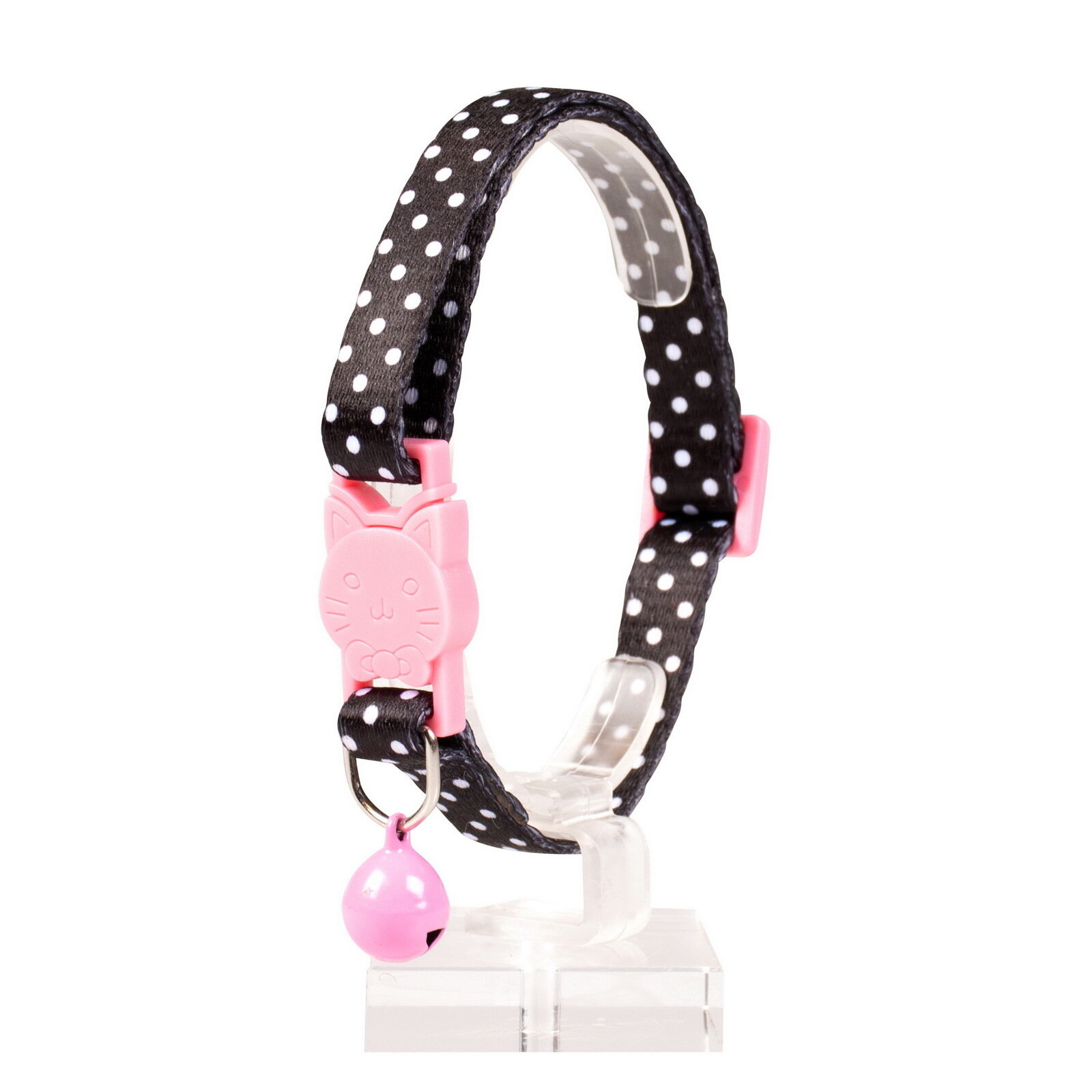 Ошейник для кошек нейлоновый DUVO+ "Белые точки", чёрный, 20-30см/10мм (Бельгия)