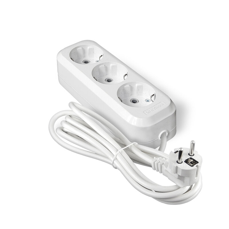 Бытовой удлинитель UNIVersal 3 гнезда 3м. серия "Премиум" 3500Вт 220В 10А с заземлением, без выключателя, белый, уп. 1шт