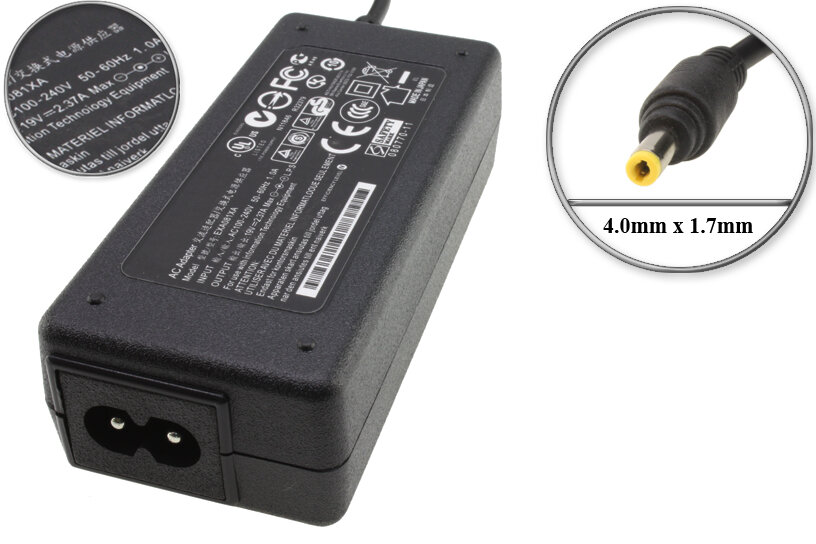 Адаптер питания сетевой 19.0V, 2.37A, 4.0x1.7 (ADP-45YD A) для ноутбука и планшета Toshiba.