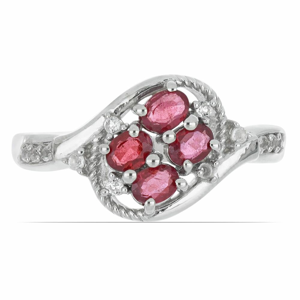 Кольцо тонкое, серебро, 925 проба, родирование, рубин, топаз