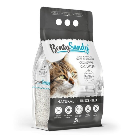 Наполнитель для кошачьих туалетов Bentysandy Natural комкующийся, бентонитовый, без ароматизатора, 4,35 кг (5 л)