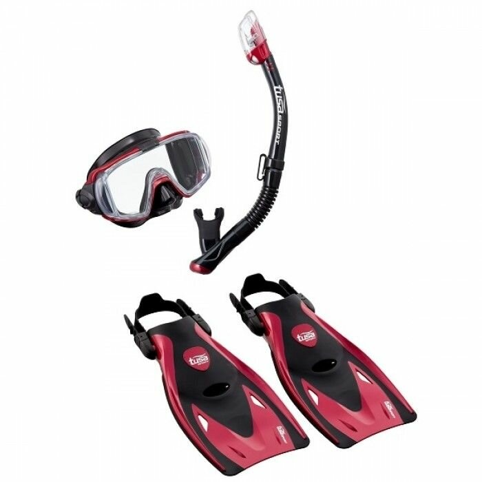 Комплект Tusa TS3521 маска+трубка+ласты, M 36/42 Черный силикон, Бордовый