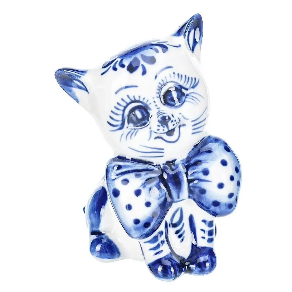 Фарфоровая фигурка ручной работы "Кот Бантик", (Гжель)
