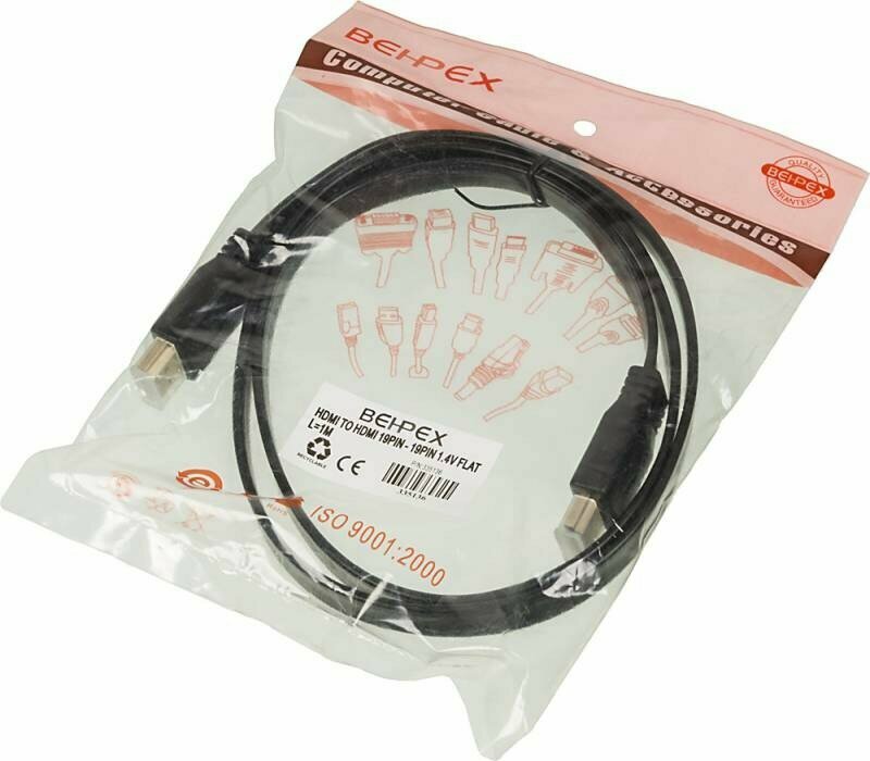 Кабель аудио-видео High Speed ver.1.4 Flat HDMI (m)/HDMI (m) 1м. позолоч. конт. черный — фото 1