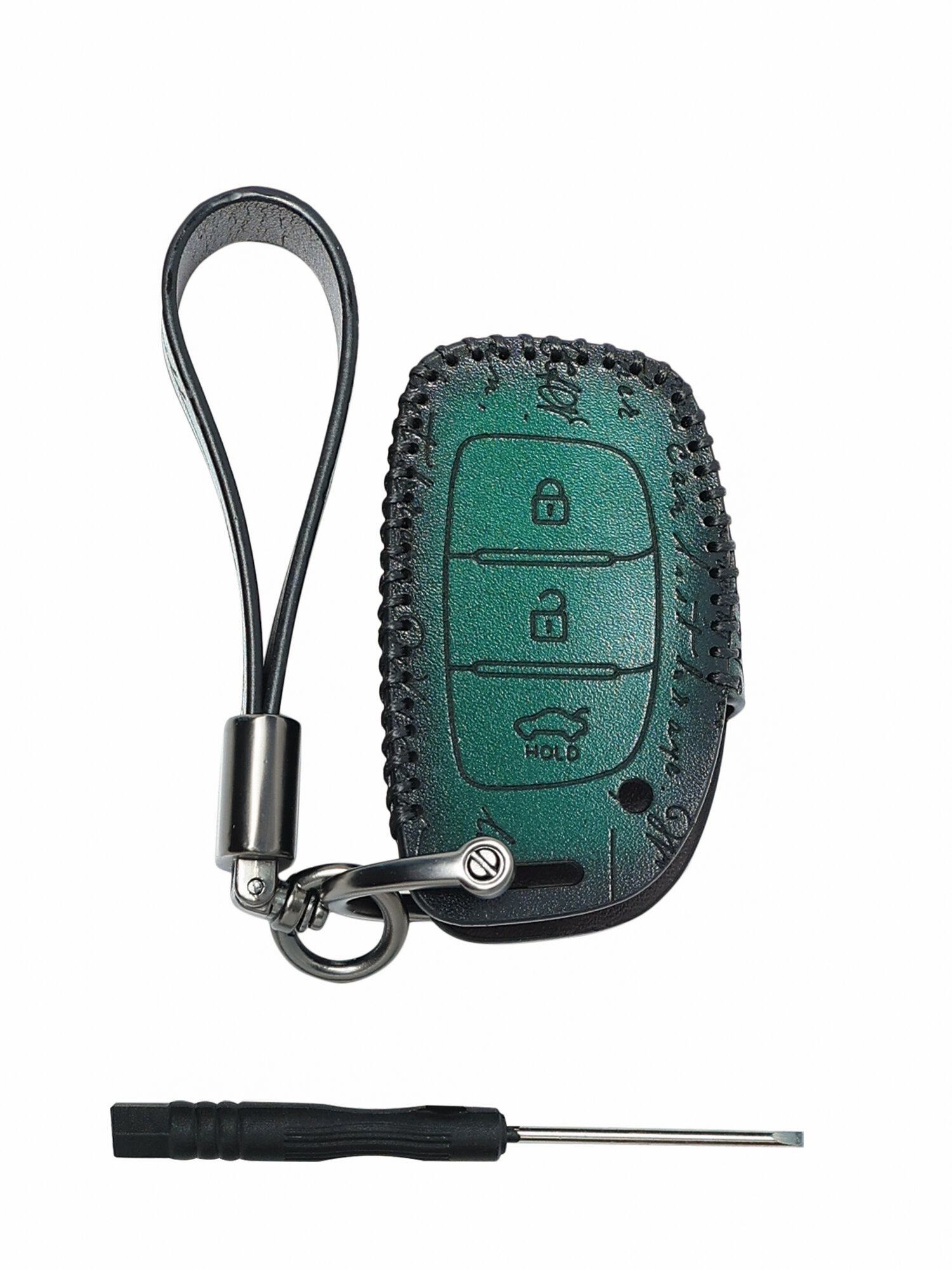 Чехол для автомобильного ключа Hyundai (Хендай) Цвет Зеленый нить Черная