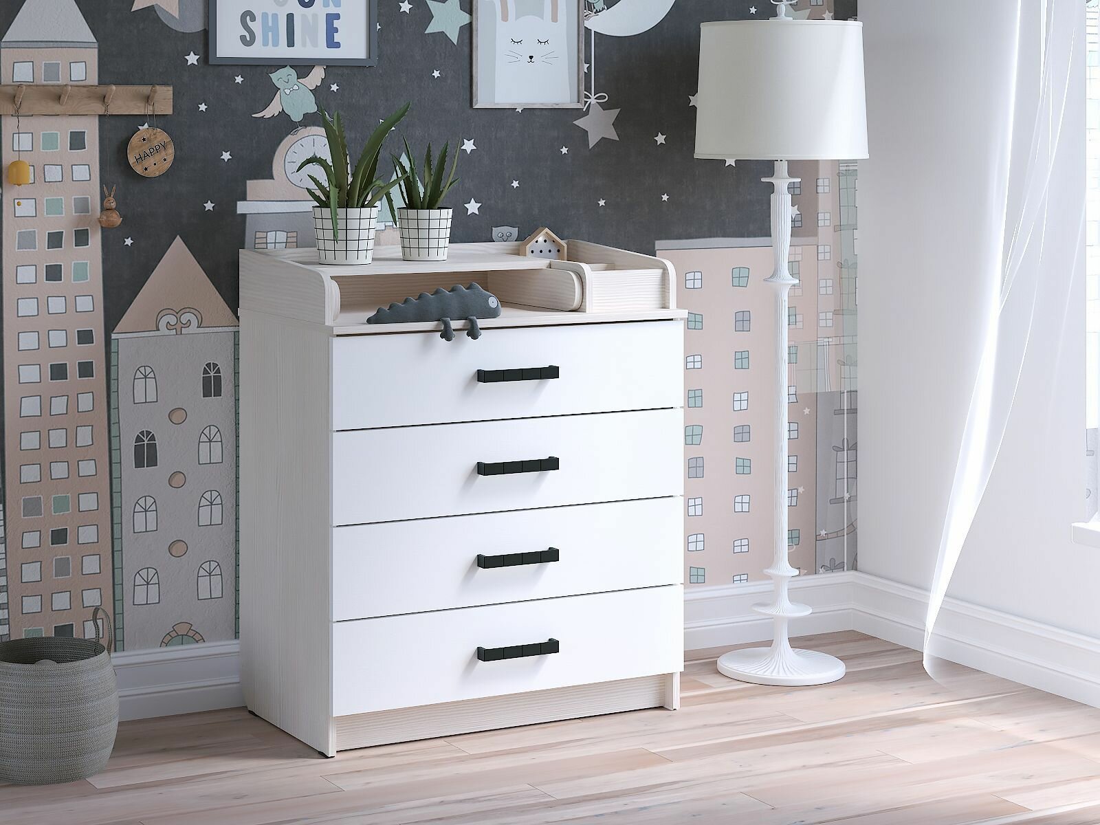 Пеленальный комод Атон Мебель Сириус-2 Marvin Бодега светлый/белый