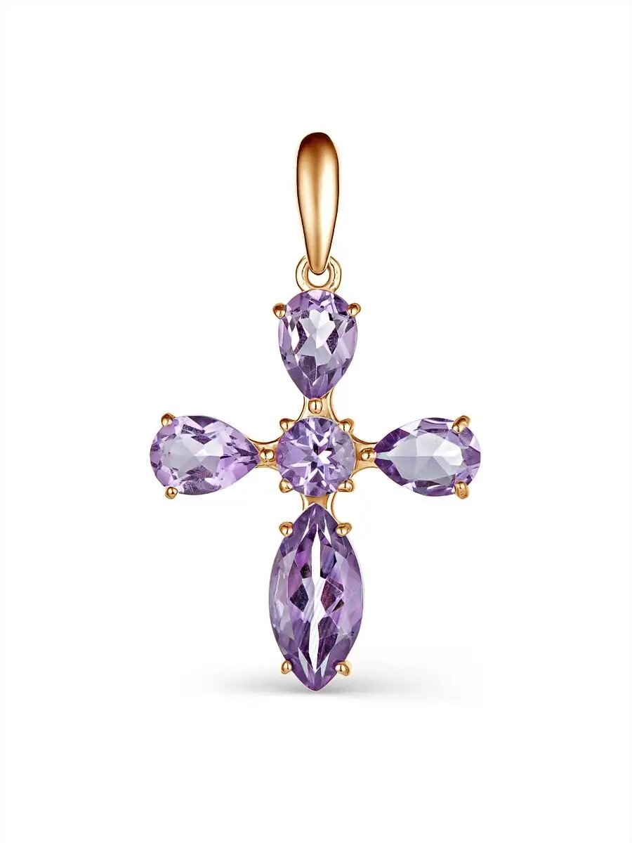 Крестик, красное золото, 585 проба, бриллиант, аметист