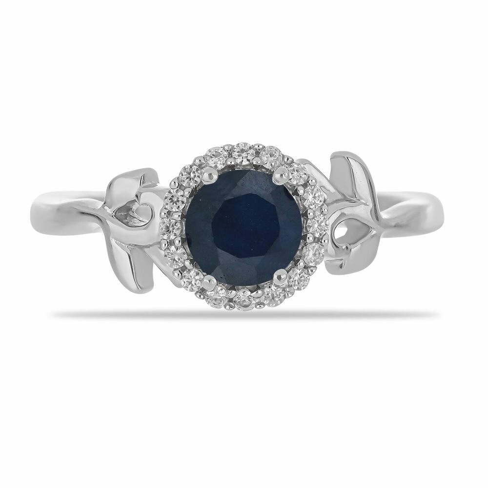 Кольцо, серебро, 925 проба, родирование, циркон, сапфир