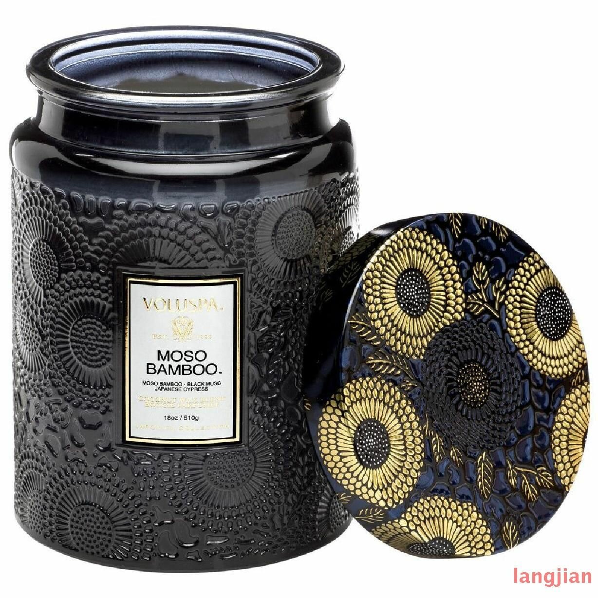Свеча ароматическая VOLUSPA "Бамбук Мосо" / MOSO BAMBOO в стеклянном подсвечнике с крышкой, 1 хлопковый фитиль, 100 ч. горения, 510 гр