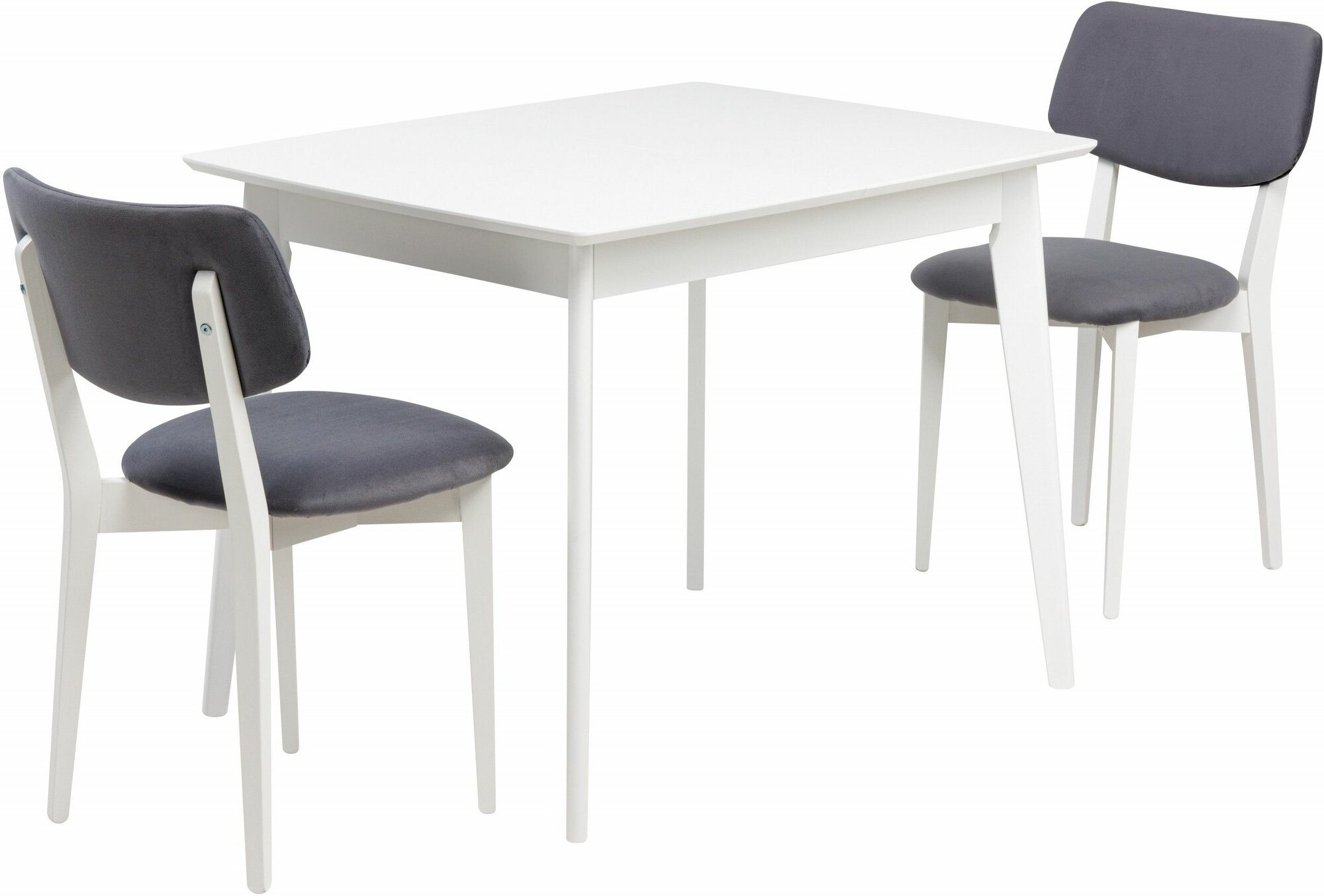 Обеденная группа стол раскладной Норден 100(140) х 80 см, Белый и 2 стула Мэти Белый/Серый велюр