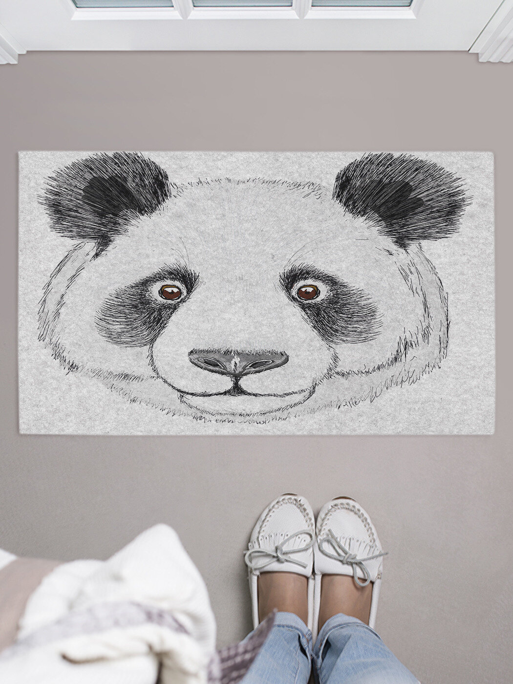 Коврик придверный в прихожую с принтом "Нарисованная панда" 45x75 см , JoyArty