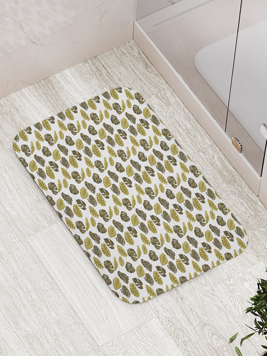 Коврик для ванной комнаты и туалета противоскользящий "Коллекция тропических листьев" 52х77 см, JoyArty