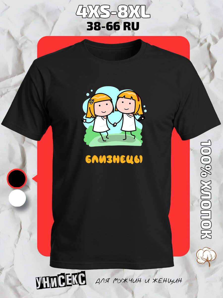 Футболка с принтом близнецы знак зодиака