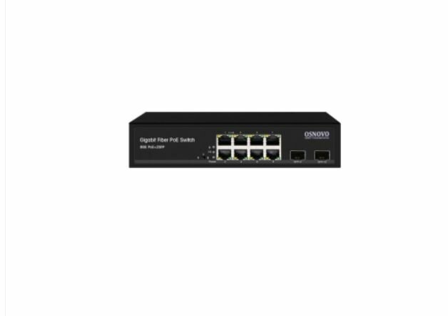 Гигабитный PoE коммутатор OSNOVO SW-80802(150W) на 10 портов, 8 х 10/100/1000 Base-T PoE, 2 х SFP 1000 Base-T, PoE на порт до 30W, суммарно до 150W