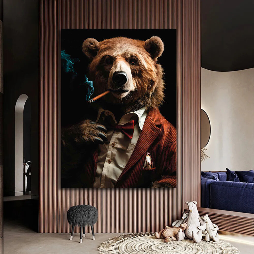 Картина медведь на стену / постер звери, картина на холсте, 60х80 см.