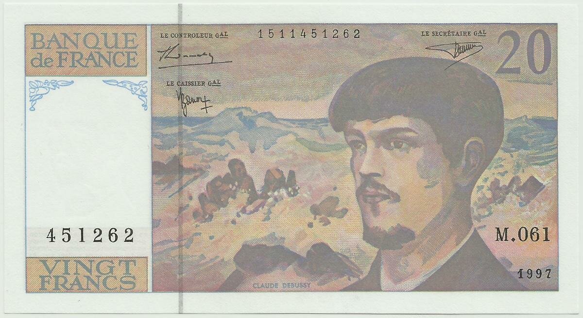Банкнота номиналом 20 франков Франции 1980-1997 годов. Состояние UNC. P-151 (40956)