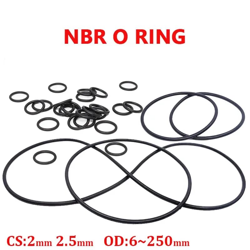 Черные уплотнительные кольца NBR 2 мм 2,5 мм OD 6-250 мм OD 66mm, CS 2.5mm (5Pcs)