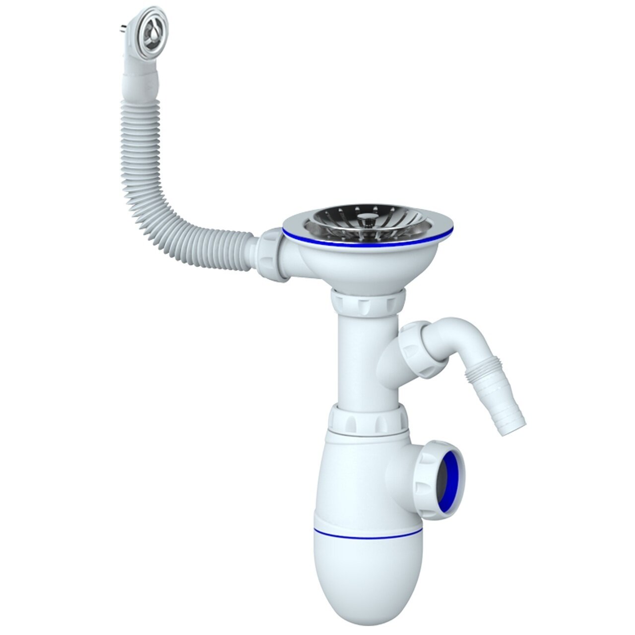 Сифон одинарный 3 1/2 для мойки с отводом для стиральной машины с круглым переливом юникорн