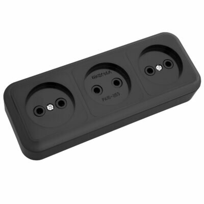 Розетка Bylectrica "Пралеска", 3 поста, ABS-пластик, черная, IP20