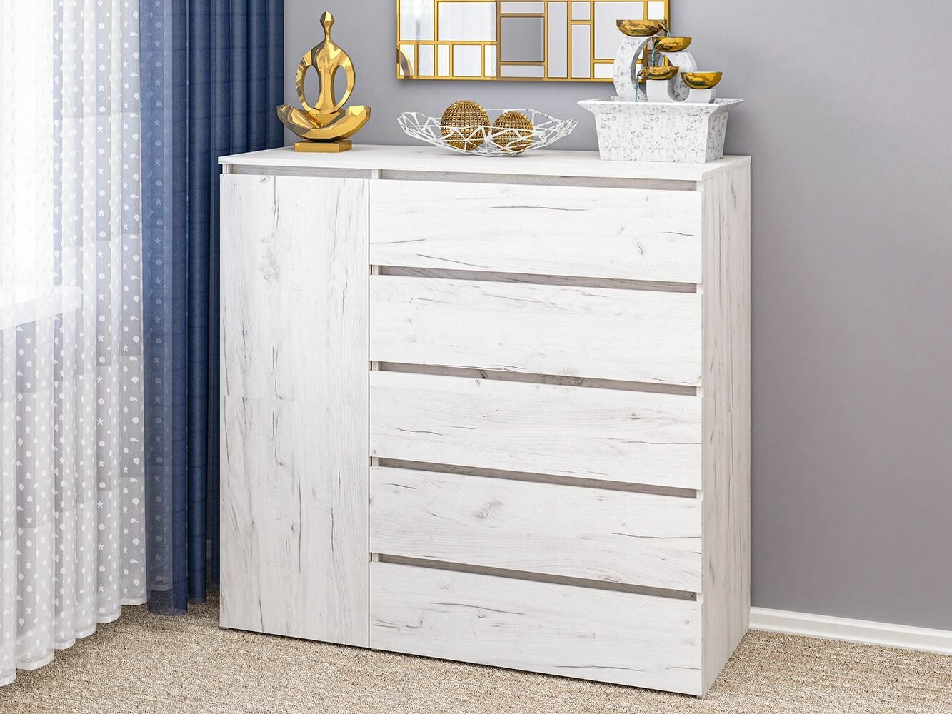 Комод с 5 ящиками и дверцей К-22 Крафт светлый 115х120х48