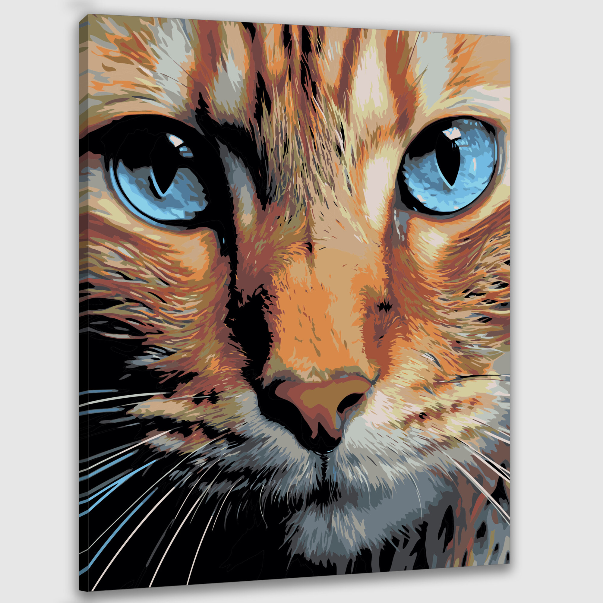 Картина по номерам 40x50 см, кошка, глаза, взгляд, шерсть, свет, узоры, композиция, камера, уровень глаз