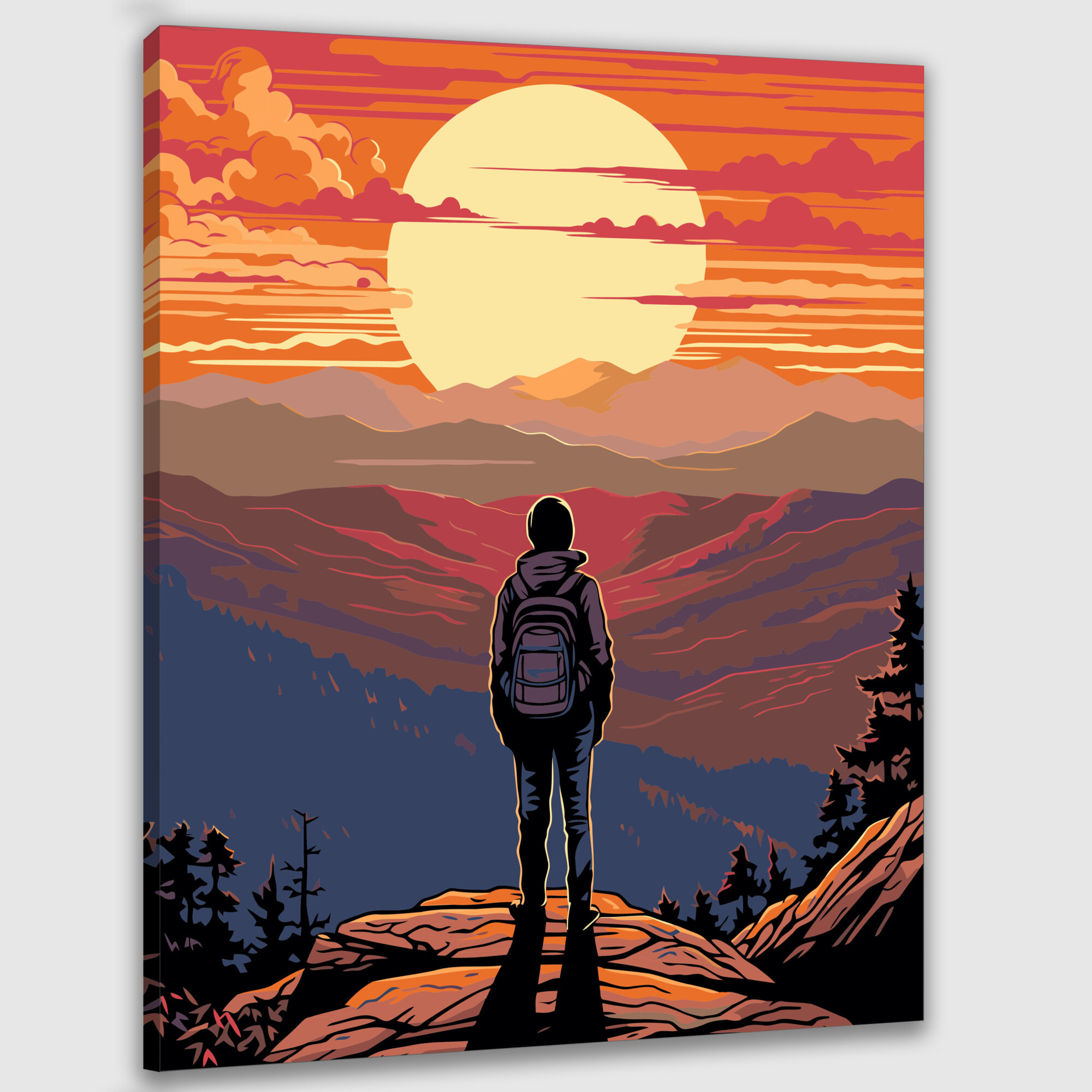 Картина по номерам 40x50 см, фотография, фигура, утес, закат, просторы, холмы, долины, солнце, сияние, пейзаж, холмы