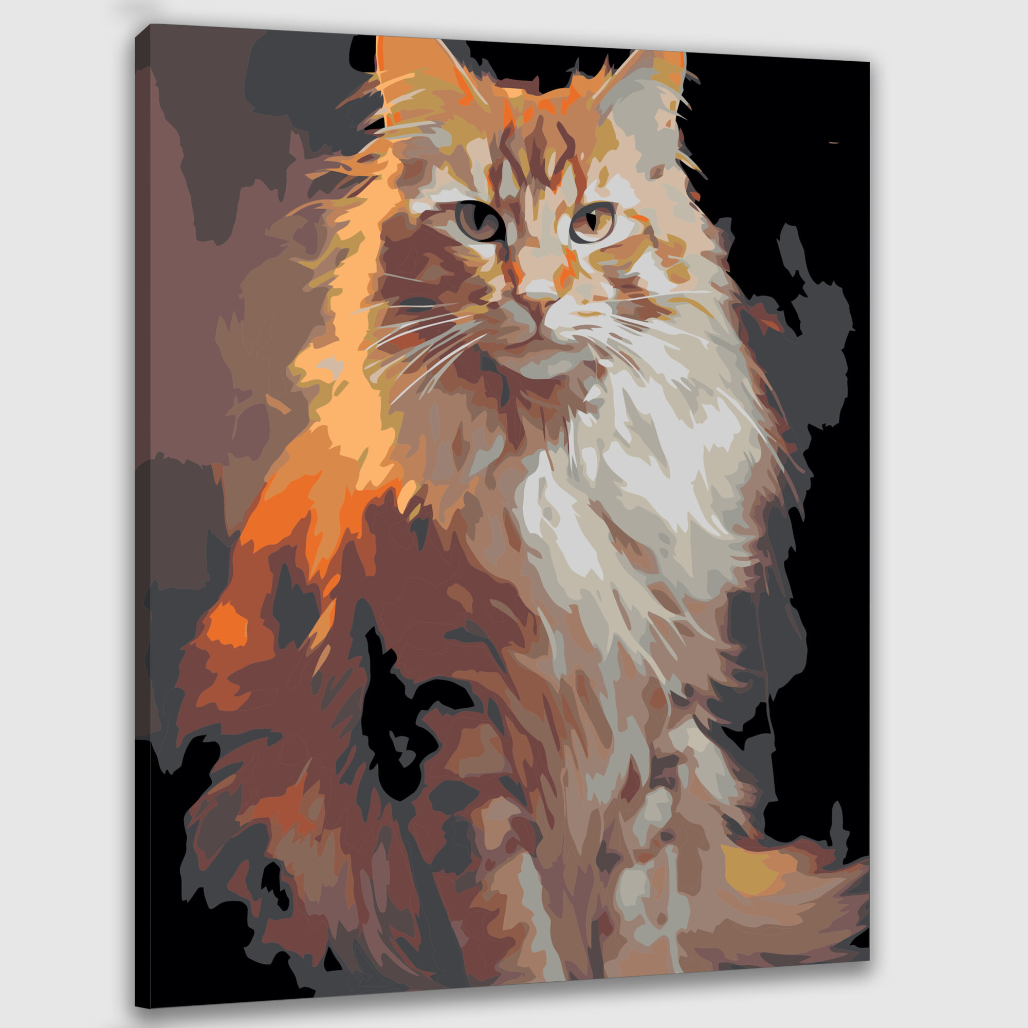 Картина по номерам 40x50 см, картина, масло, кошка, мейн-кун, разноцветный мех, тепло, мягкость, поза, глаза, мощь