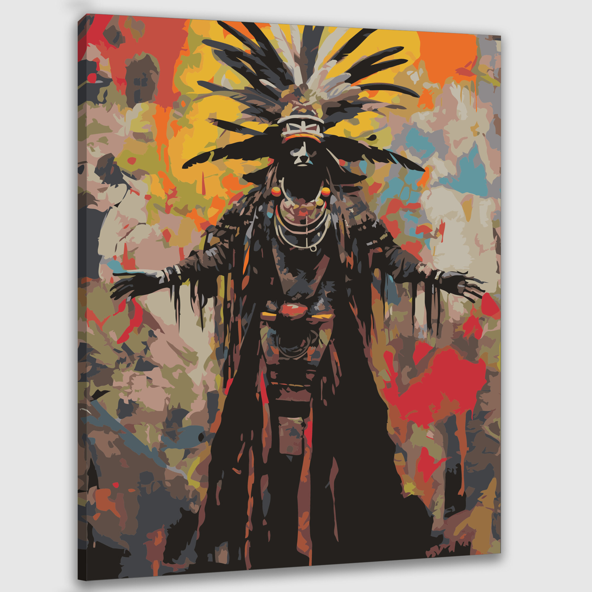 Картина по номерам 40x50 см, шаман, танец, энергия, духовное присутствие, акриловая краска, коллаж, яркие цвета