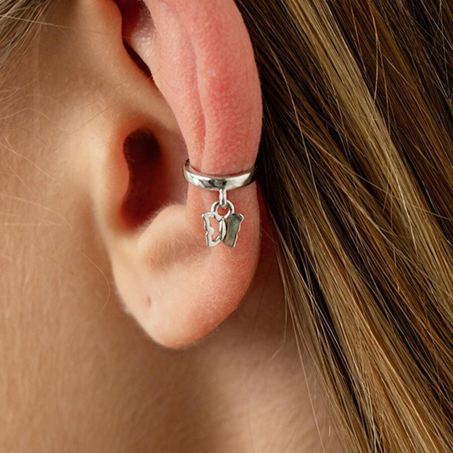 Серьги каффы, серебро, 925 проба, родирование