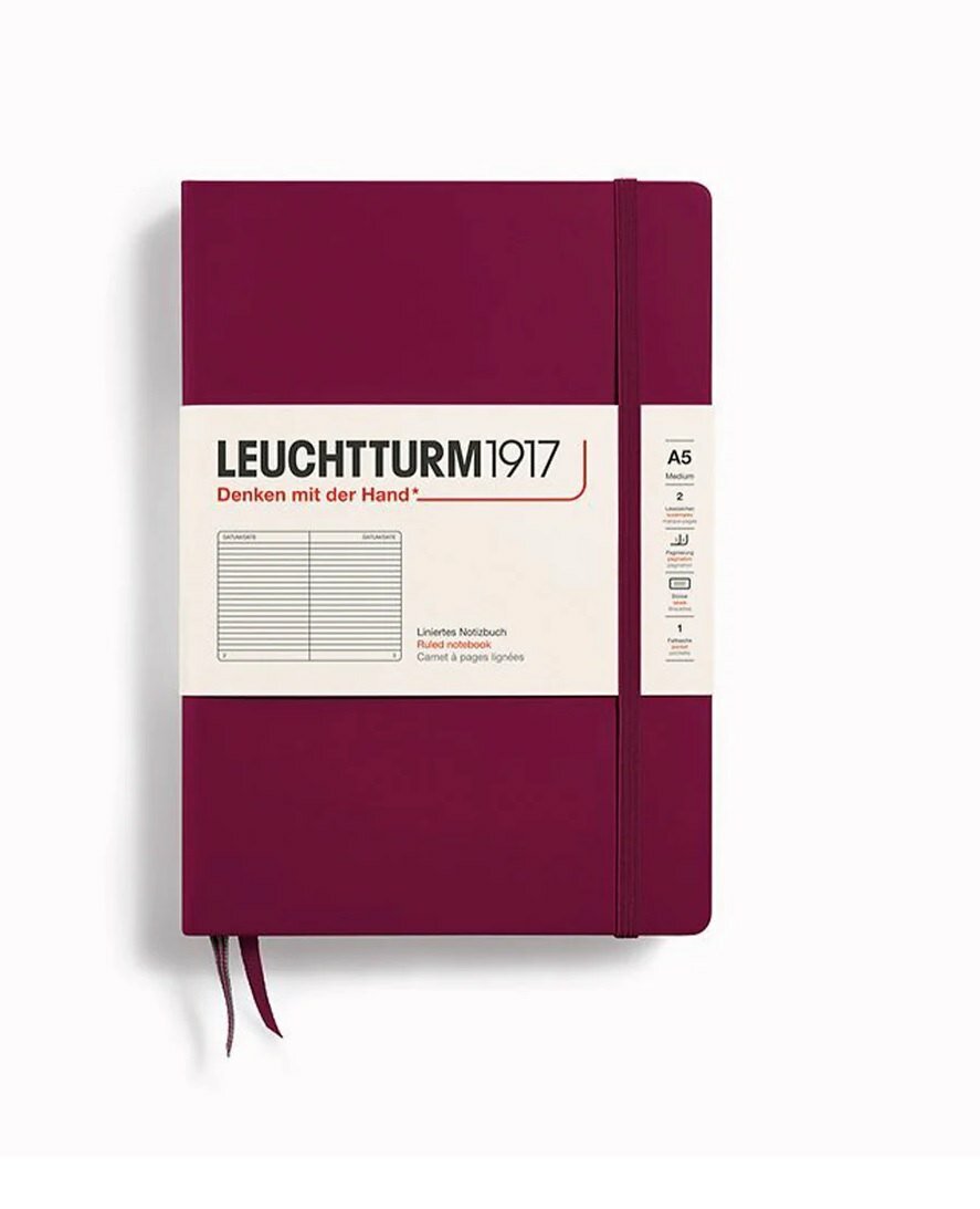 Книга для записей A5 125л лин. "Classic" тв. обл, красный портвейн, Leuchtturm1917